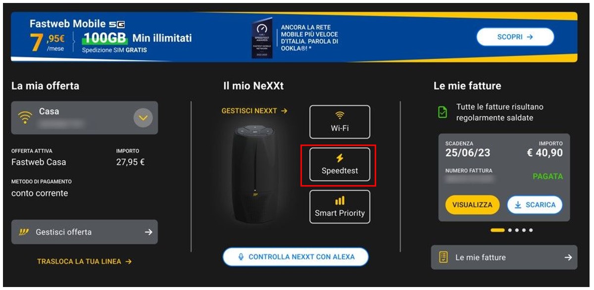 MyFastweb - La velocità della mia linea